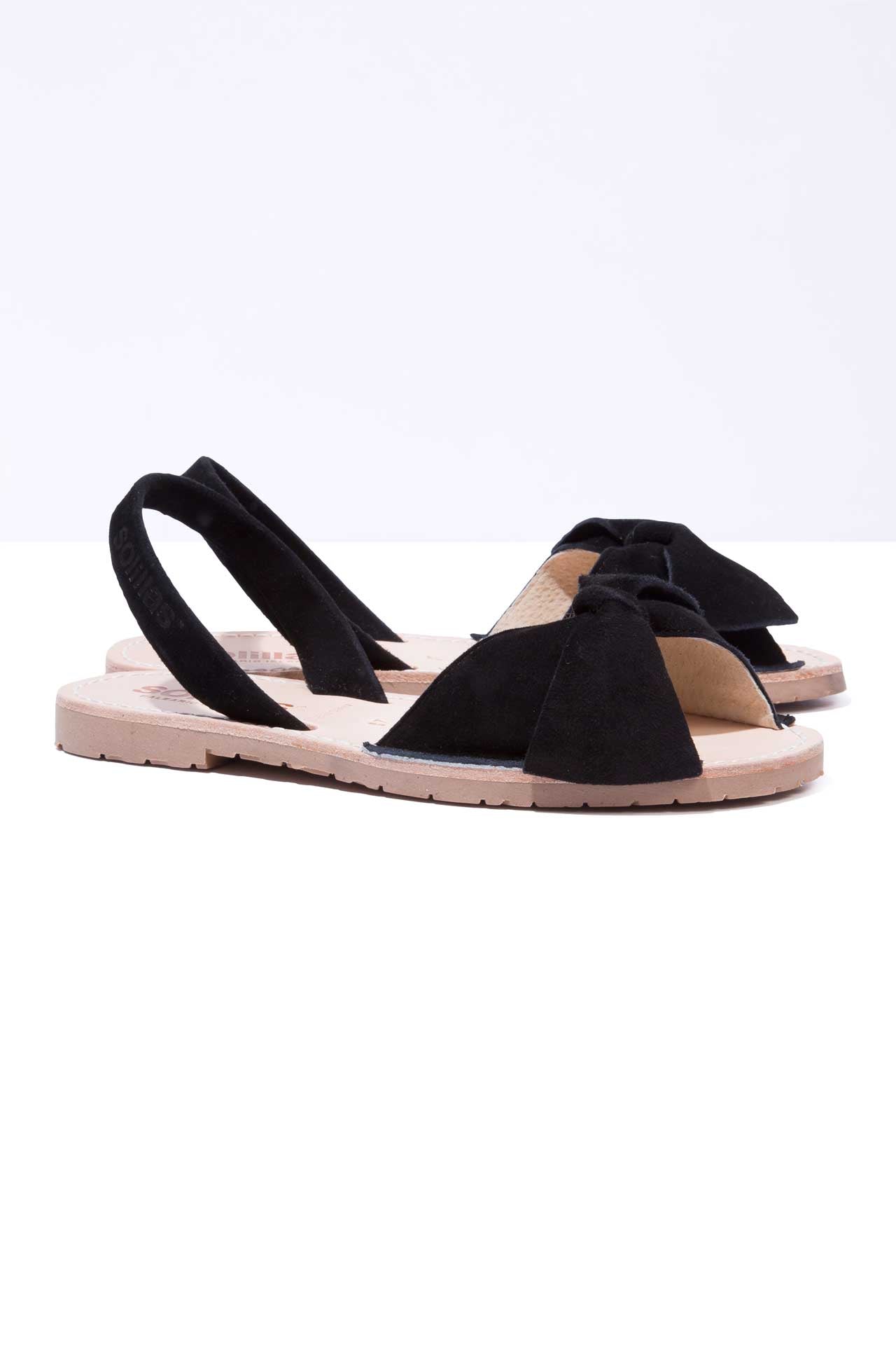 Menorcan Sandals | Original Bow Black Suede Leather | Solillas - solillas