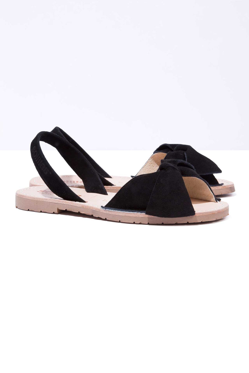Menorcan Sandals | Original Bow Black Suede Leather | Solillas - solillas